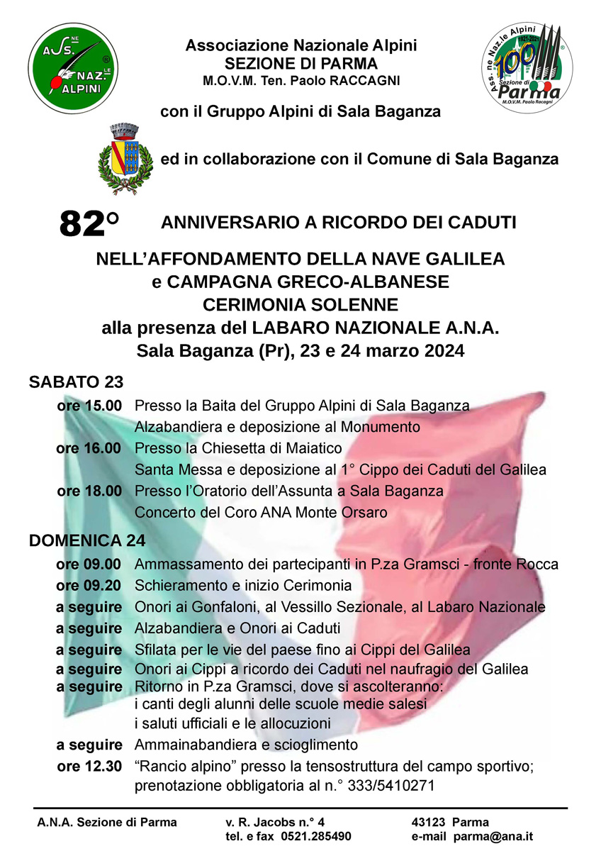 Cerimonie a Sala Baganza nell'82° anniversario dell'affondamento del ...